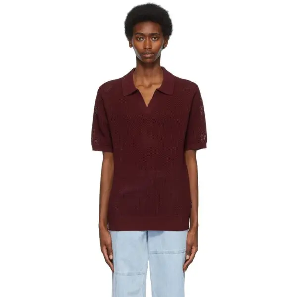 StüSsy Burgundy Cable Mesh Polo In Maroon - 22% Off | Editorialist