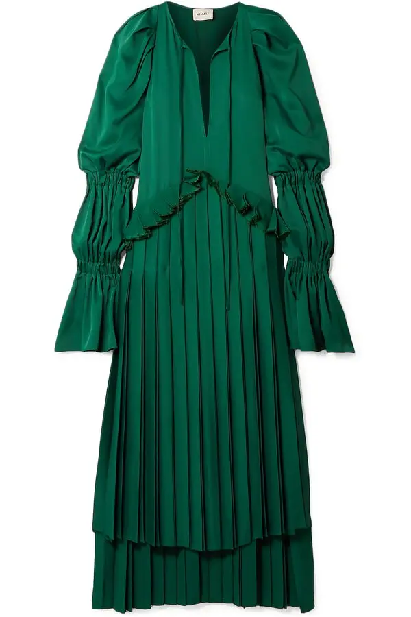 green emerald velvet dress Wrap Front Maxi Slip Dress With Waist Tie-Up - Olive Green main image 0