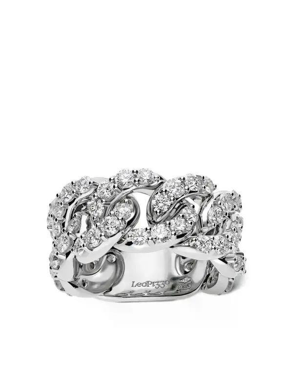LEO PIZZO 18k White Gold Groumette Diamond Ring - Silver