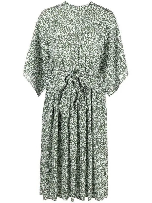 Michael Kors Floral-Silk Flutter-Sleeve Dress In Green - 60% Off |  Editorialist
