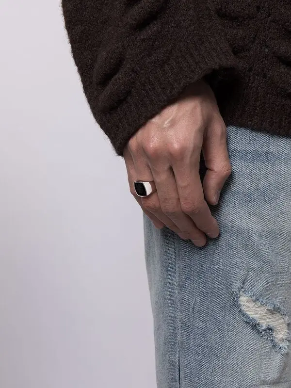 Tom Wood Cushion Eros Onyx Ring - Silver
