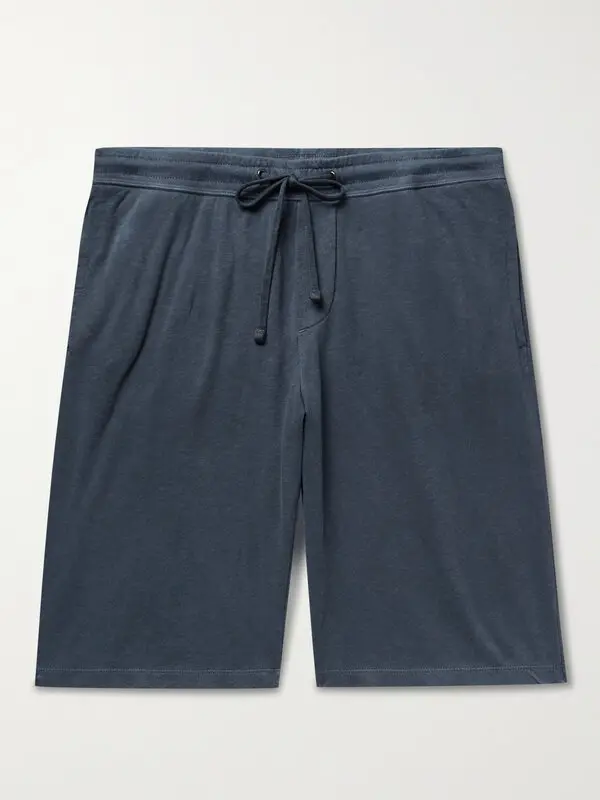 JAMES PERSE Straight-leg Mélange Cotton-jersey Drawstring Shorts - Blue