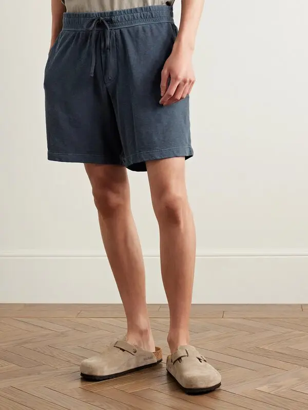 JAMES PERSE Straight-leg Mélange Cotton-jersey Drawstring Shorts - Blue