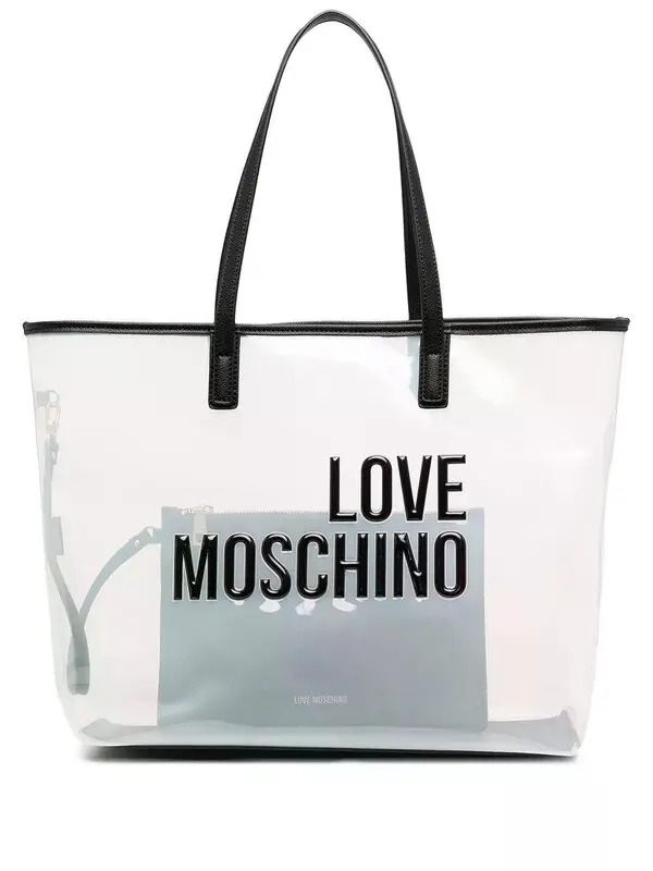Moschino Embossed Logo Transparent Tote - White