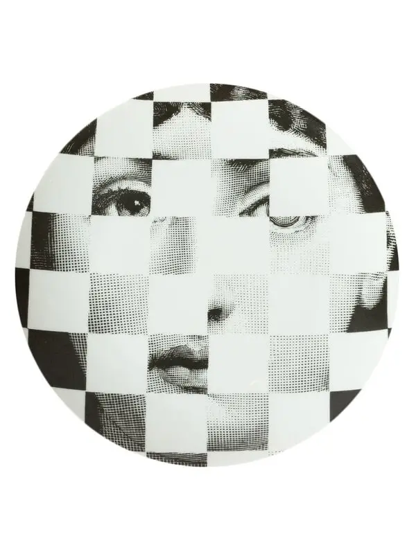FORNASETTI Checkboard Face Print Plate - White
