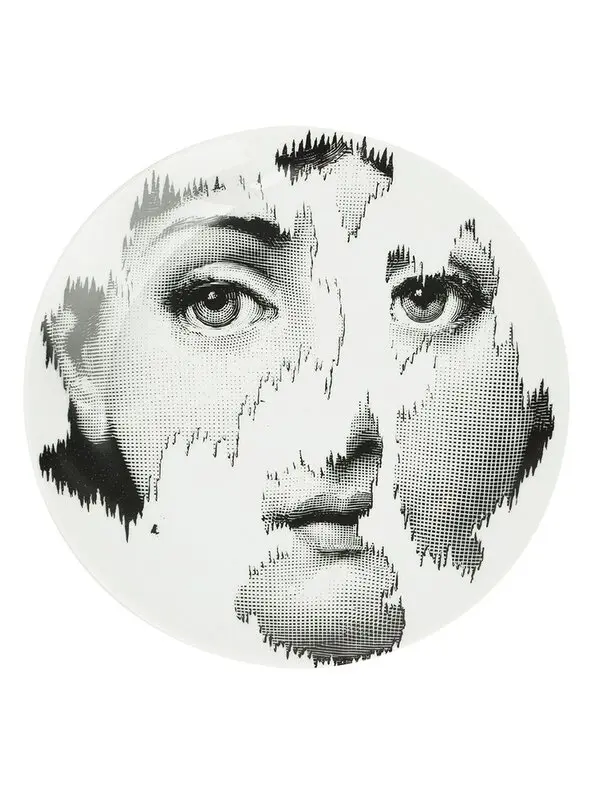 FORNASETTI Faded Face Print Plate - Black