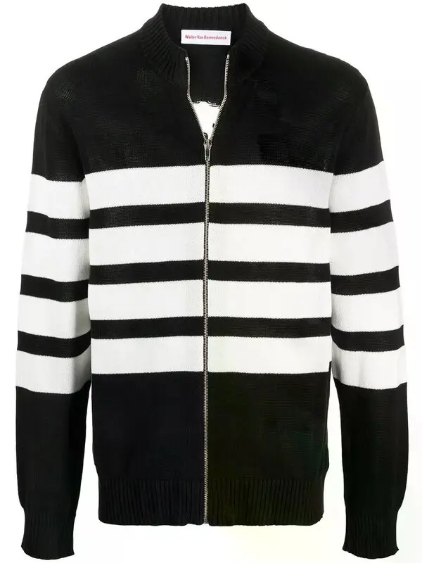 WALTER VAN BEIRENDONCK Horizontal Stripe Knit Cardigan - Black