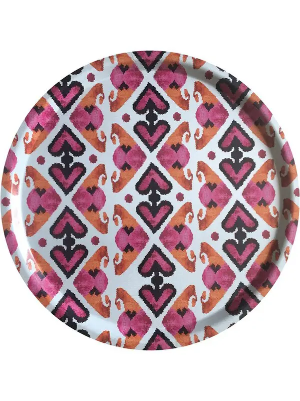 LES-OTTOMANS Ikat Wooden Tray - Pink
