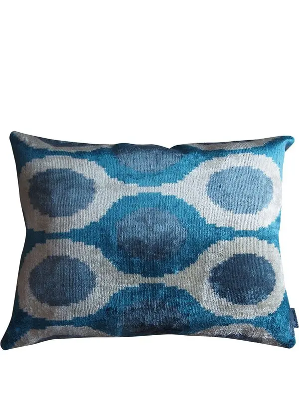 LES-OTTOMANS Jacquard Silk Velvet-blend Cushion - Blue