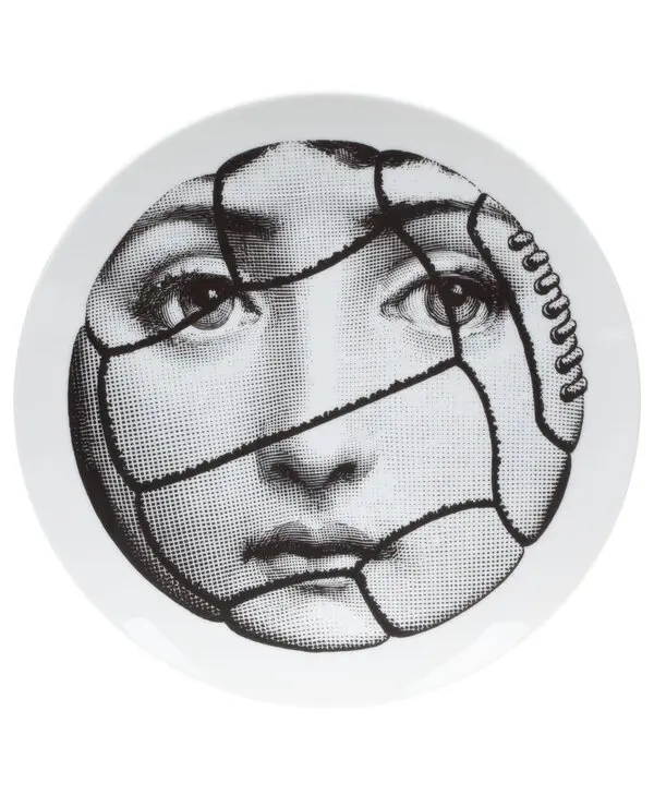 FORNASETTI Footbal Face Print Plate - White