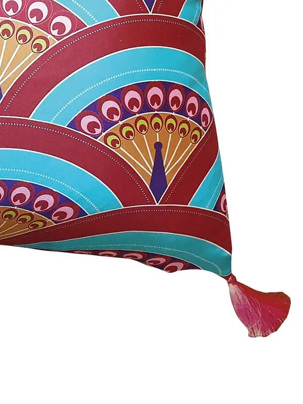 LES-OTTOMANS Peacock-print Silk-blend Cushion