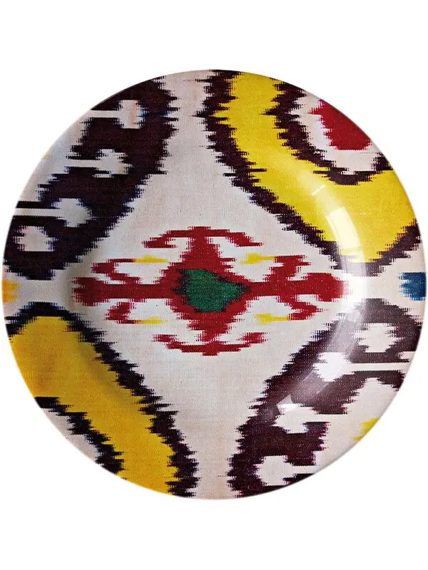 LES-OTTOMANS Ikat Ceramic Plate - White