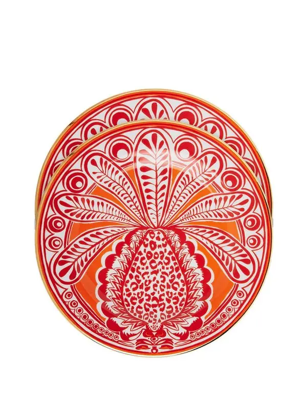 La DoubleJ Pineapple-print Porcelain Dessert Plates - Orange