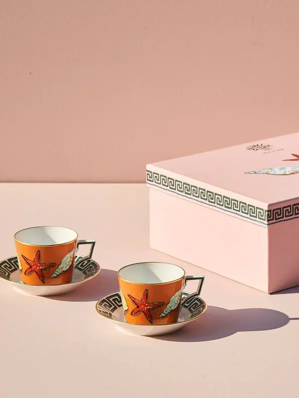 GINORI 1735 Viaggio Di Nettuno Teacups And Saucers - Orange