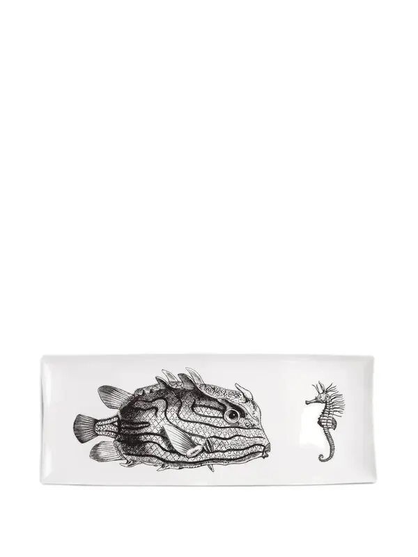 FORNASETTI Pufferish & Seahorse Plate - White