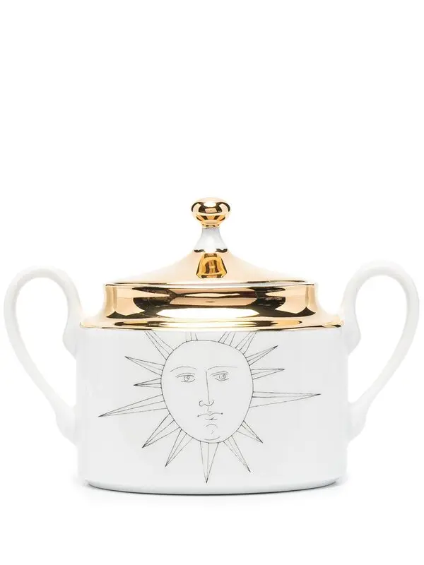FORNASETTI Graphic-print Porcelain Sugar Bowl - White