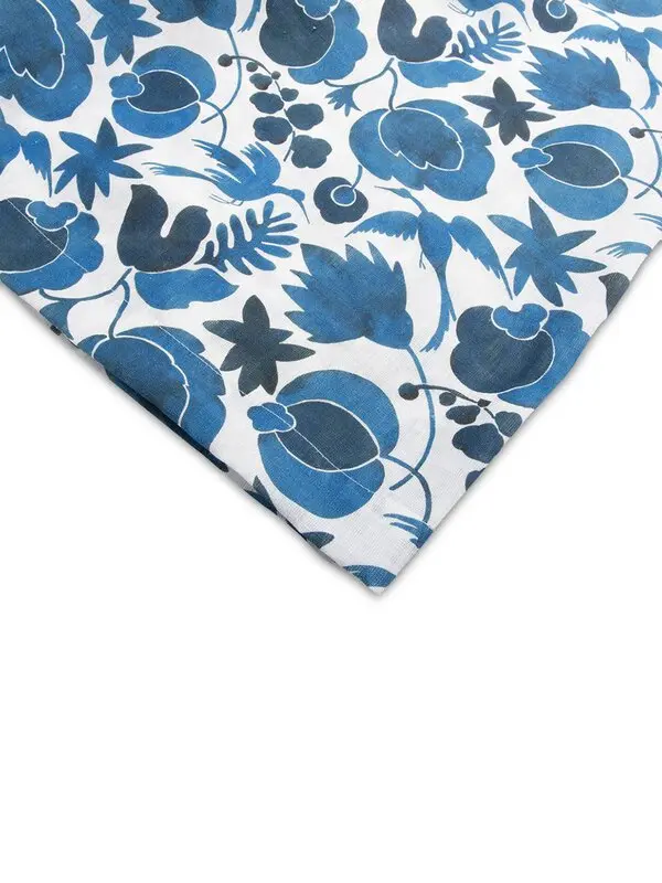 La DoubleJ Floral-print Linen Tablecloth - White