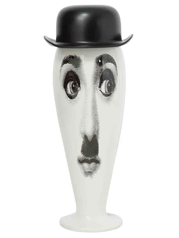FORNASETTI Bowler Hat Lidded Vase - White