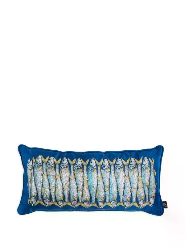 FORNASETTI Sardine Silk Cushion - Blue