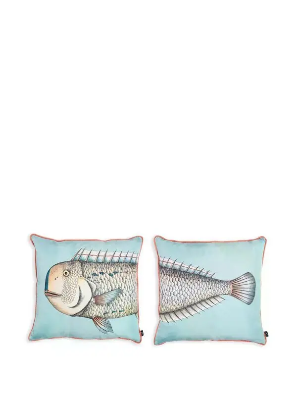 FORNASETTI Set Of Two Grande Pesce Silk Cushions - Blue