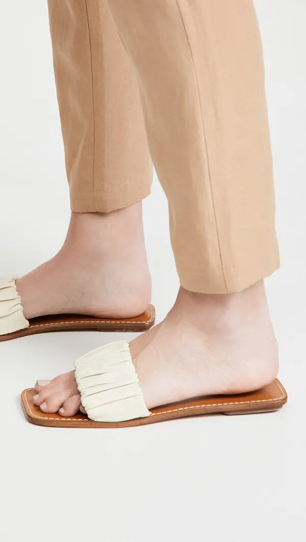 Staud Nina Ruched Sandals In Cream/Tan 60% Off Editorialist