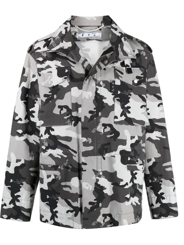 Off-White Camouflage Print Cotton Jacket - Grey