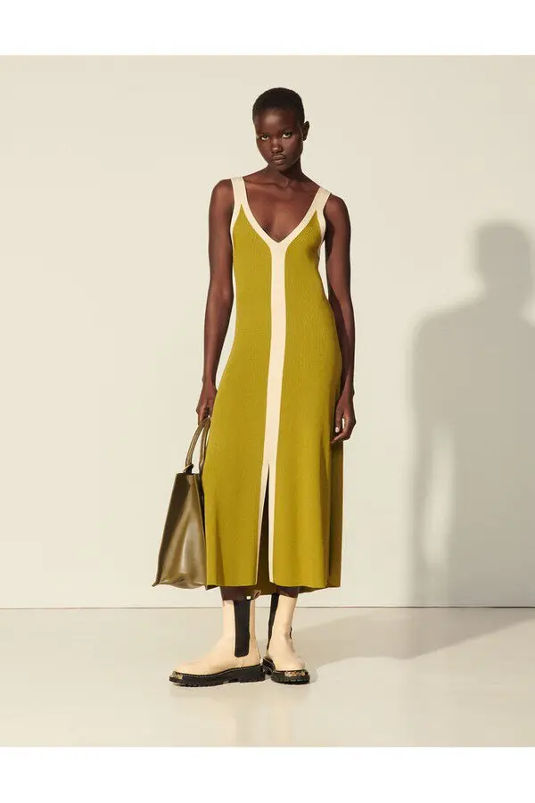Sandro Two-Tone Knit Dress With Straps In Green - 50% Off | Editorialist
