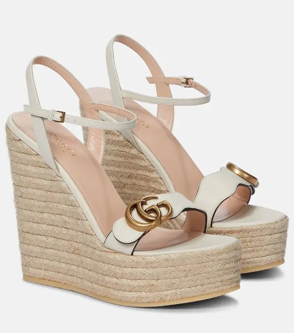 Gucci Leather Espadrille Wedge Sandals White Editorialist