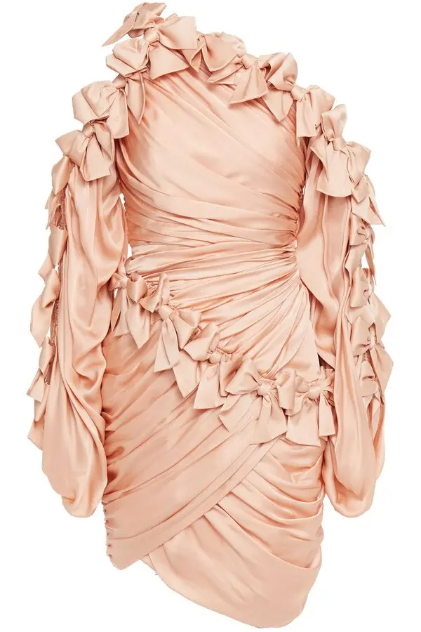 navy blue dress for baby girl Zimmermann Sabotage Bow Asymmetric Cold-Shoulder Ruched Silk-Satin Mini  Dress Size In Peach - 60% Off
