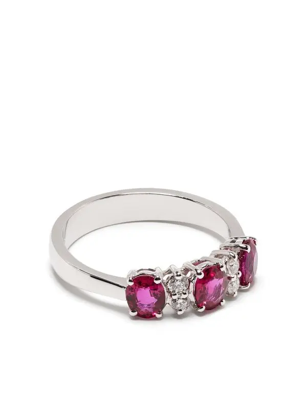 LEO PIZZO 18kt White Gold Diamond And Ruby Eternity Ring - Silver