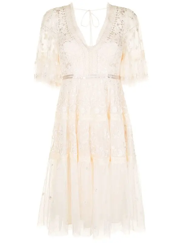 NEEDLE & THREAD Floral-embroidered A-line Dress