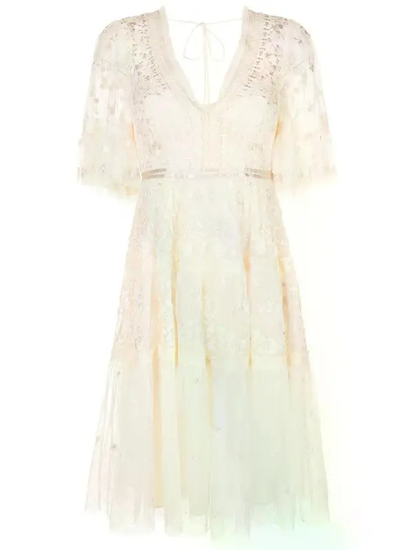 NEEDLE & THREAD Floral-embroidered A-line Dress