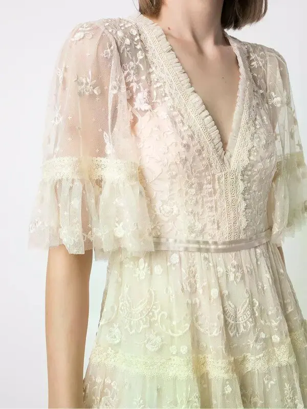 NEEDLE & THREAD Floral-embroidered A-line Dress
