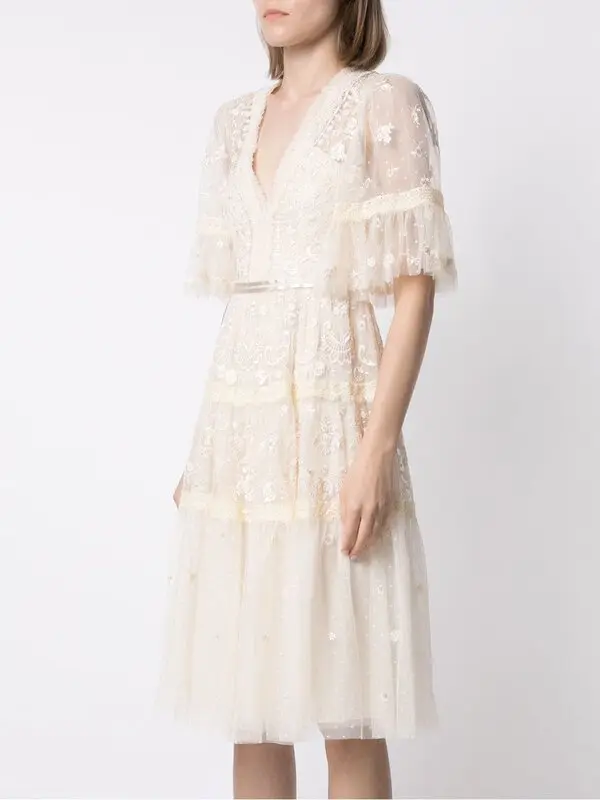 NEEDLE & THREAD Floral-embroidered A-line Dress