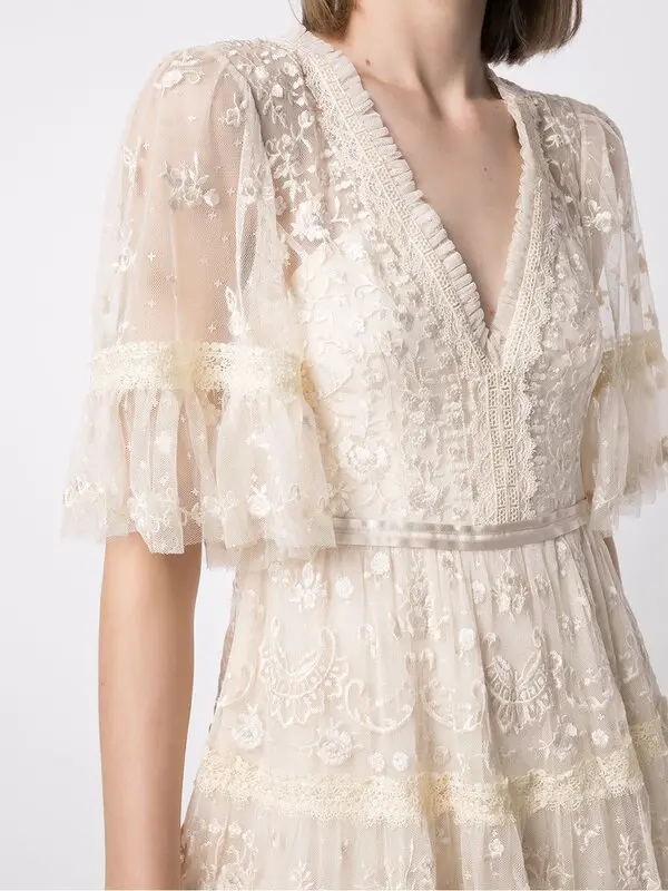 NEEDLE & THREAD Floral-embroidered A-line Dress