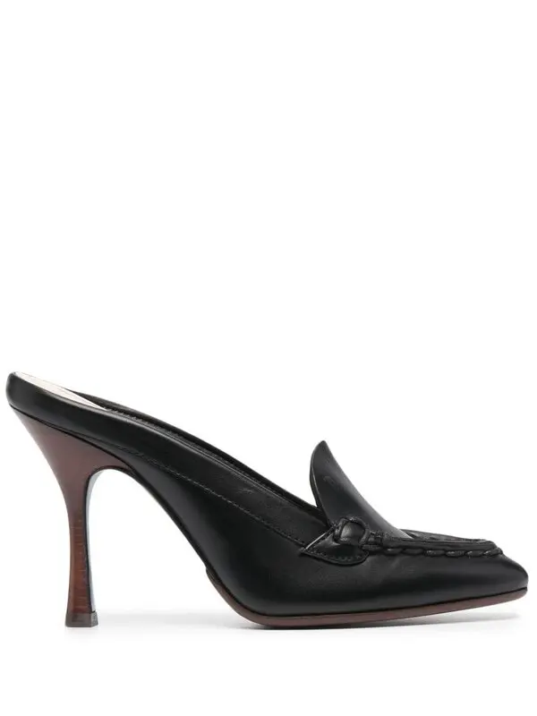 TOD'S Leather Hand-stitched Loafer Mules - Black