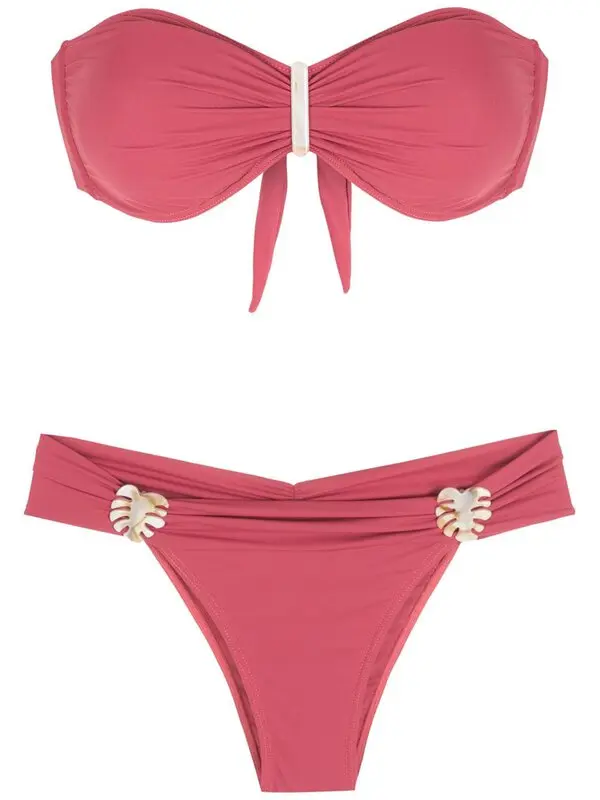 BRIGITTE Bandeau Bikini Set With Embroidered Detail - Pink