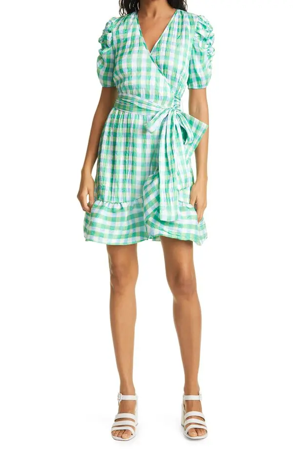 Tanya Taylor Natasha Check Wrap Dress - Green/ Halogen Multi Gingham |  Editorialist
