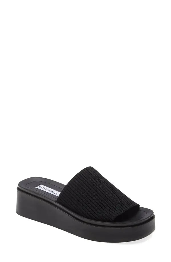 Steve Madden Balanced Platform Wedge Slide Sandal - Black