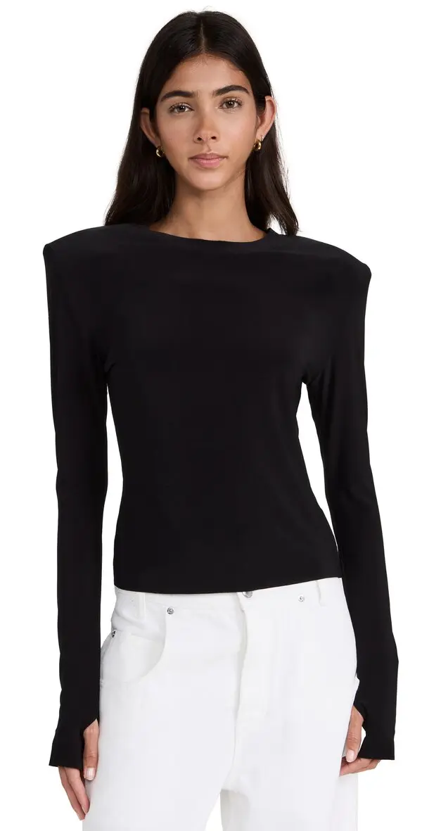 Norma Kamali Shoulder Pad Long Sleeve Top