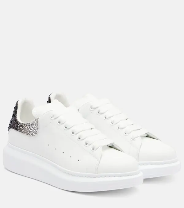 Alexander McQueen Oversized Embellished Leather Sneakers - White