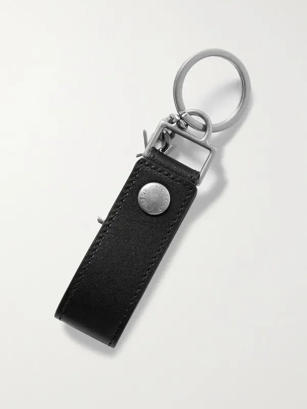 Saint Laurent Leather And Burnished Silver-tone Key Fob