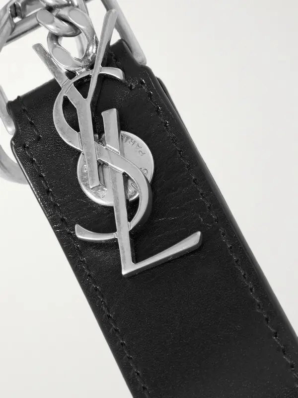 Saint Laurent Leather And Burnished Silver-tone Key Fob