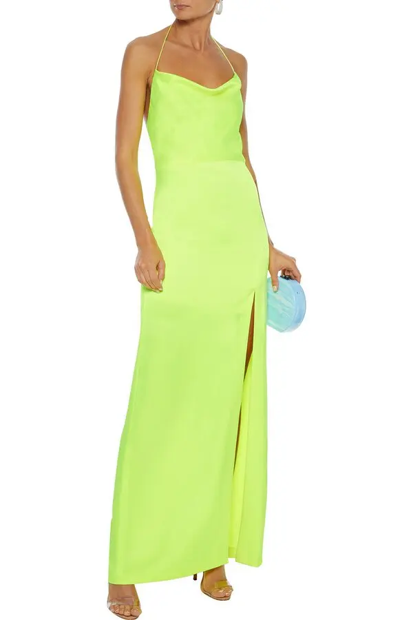 alice and olivia neon yellow dress Alice + Olivia Eliza Neon Satin-Crepe Halterneck Maxi Dress In Bright Yellow  - 70% Off