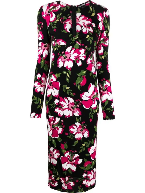 TOM FORD Floral-print Midi Dress - Black