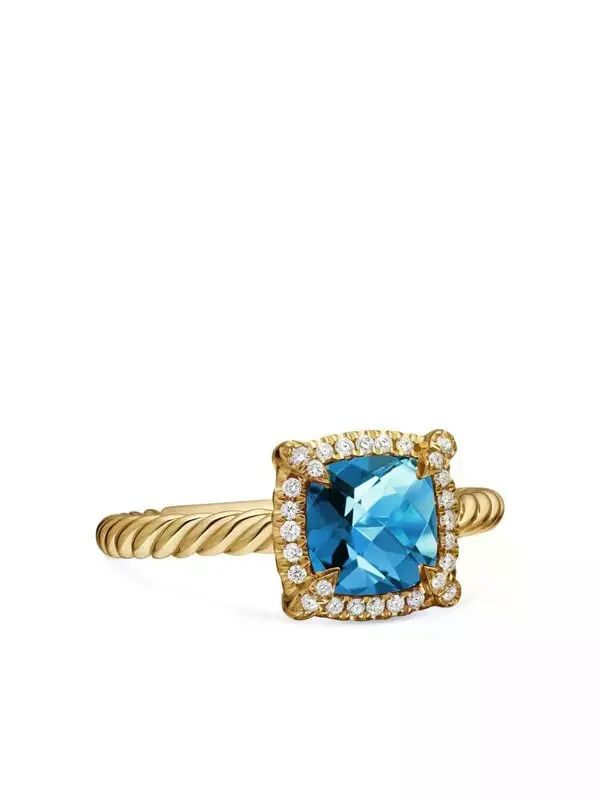 David Yurman 18kt Yellow Gold Topaz And Diamond Petite Chatelaine Ring - Blue