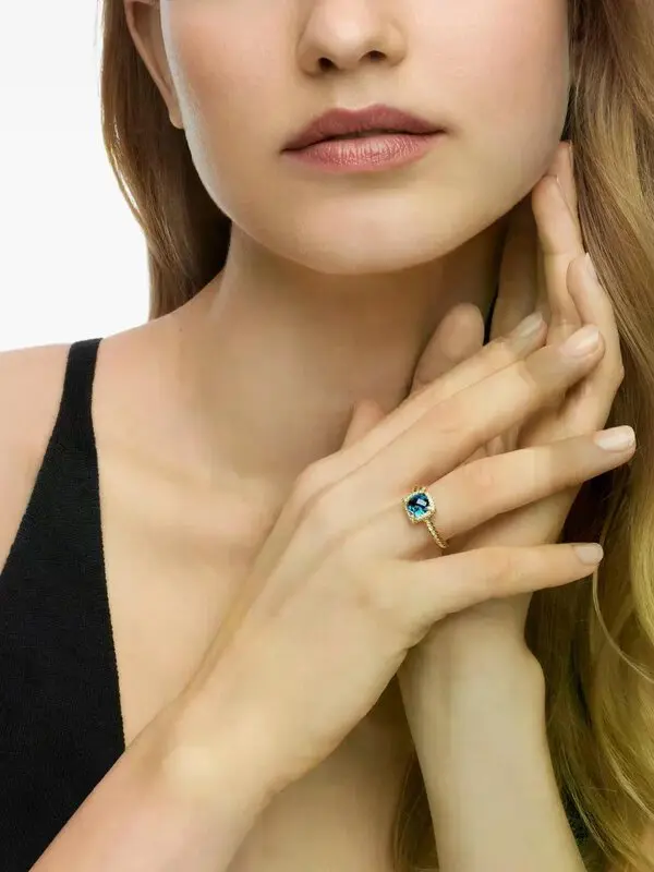 David Yurman 18kt Yellow Gold Topaz And Diamond Petite Chatelaine Ring - Blue