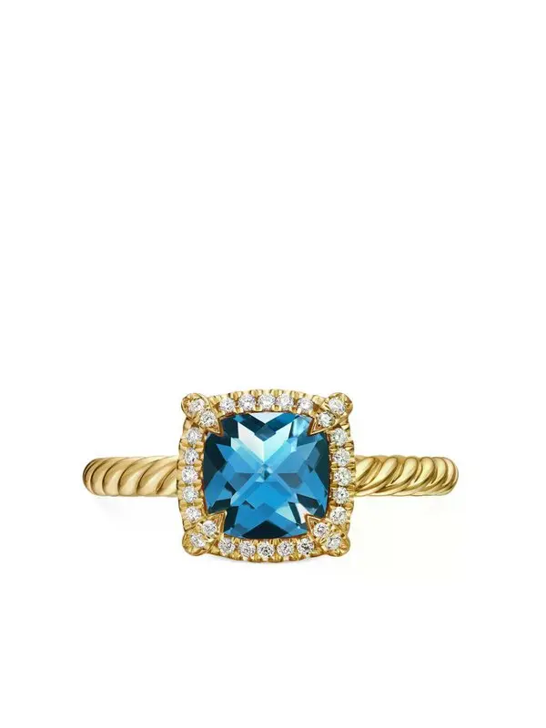 David Yurman 18kt Yellow Gold Topaz And Diamond Petite Chatelaine Ring - Blue