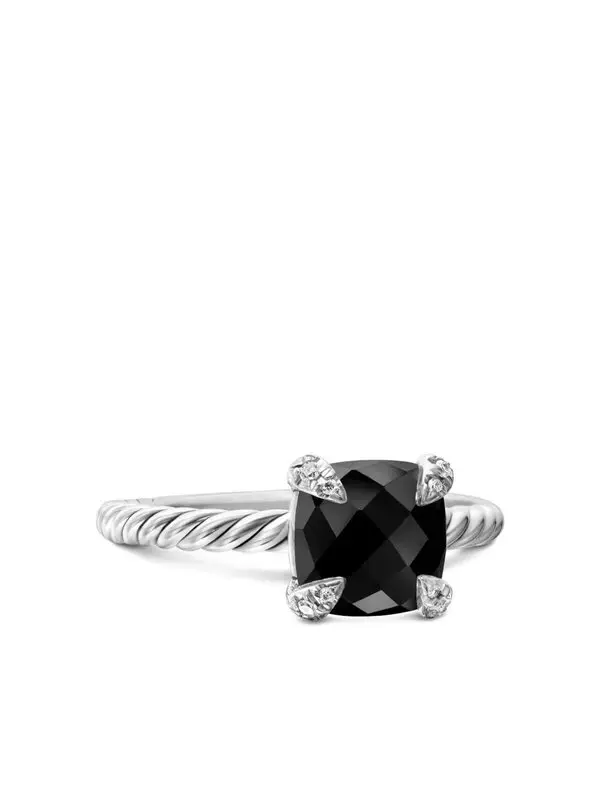 David Yurman Sterling Silver Chatelaine Onyx And Diamond Ring - Black