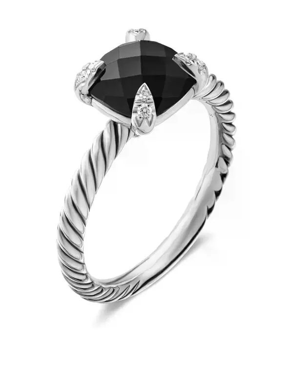 David Yurman Sterling Silver Chatelaine Onyx And Diamond Ring